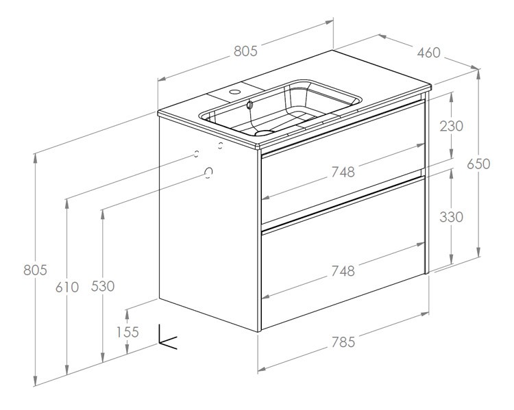 Roca Gap Pro Zestaw łazienkowy Unik szafka z umywalką slim lewa 80 cm niebieski mat (A852053538)