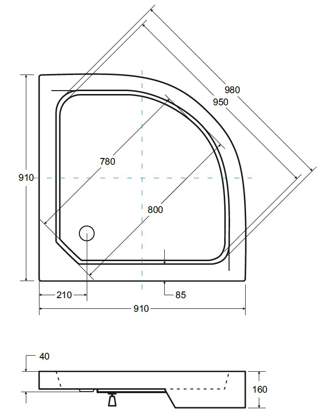 Besco Alex 90 Brodzik Półokrągły Kompaktowy 90x90 - PROMOCJA